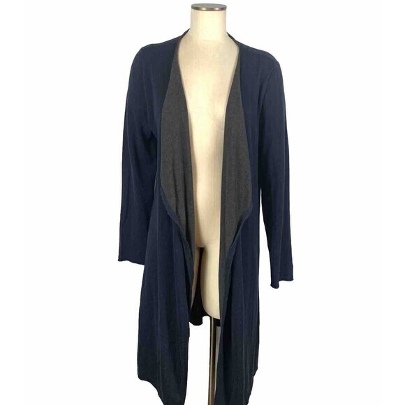 J. Jill | Sweaters | J Jill Navy Blue Gray Cascade Front Long Duster ...